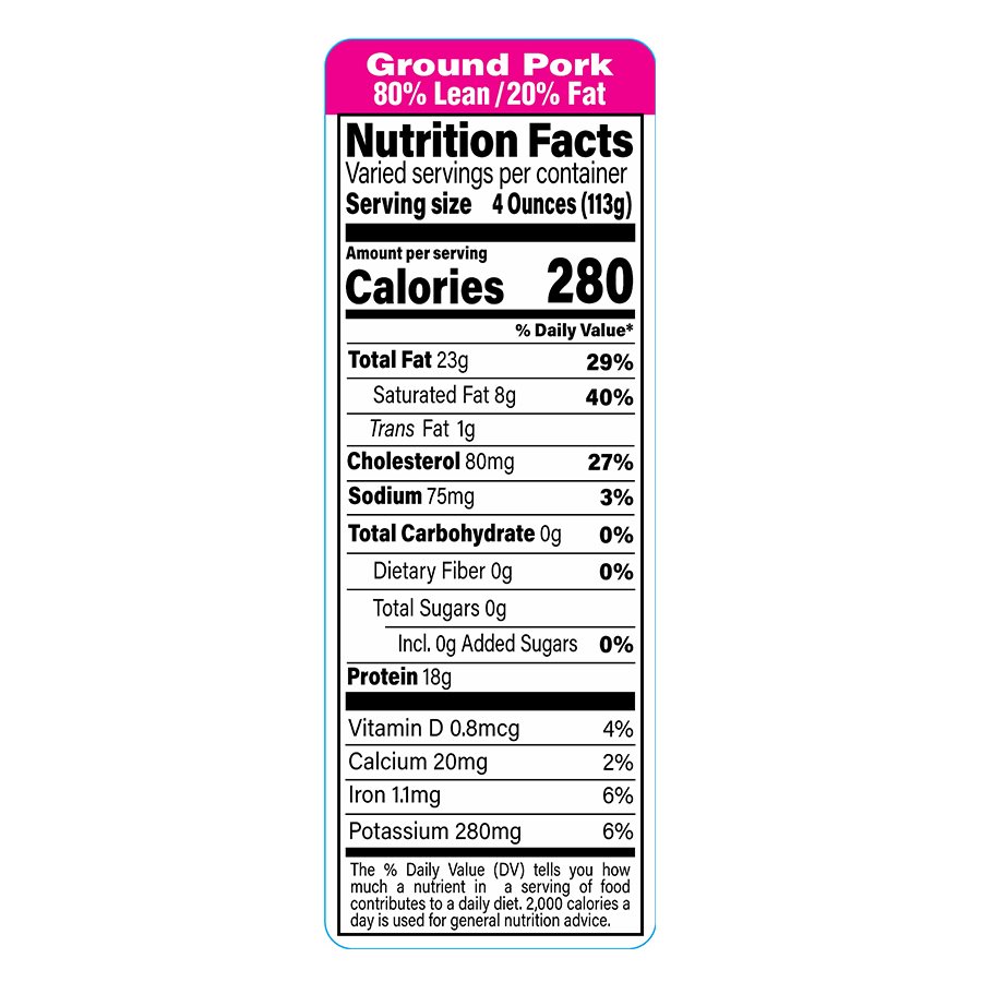 Ground Pork-80% Lean / 20% Fat Label