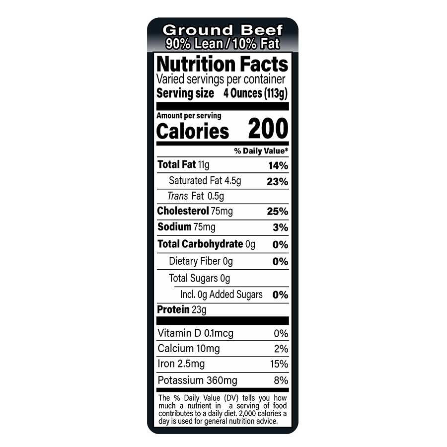 Ground Beef-90% Lean / 10% Fat Label
